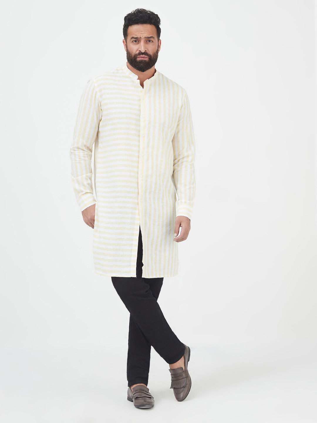 Buy MR BUTTON Men Yellow & Off White Kurta - Kurtas for Men 18999994 | Myntra
