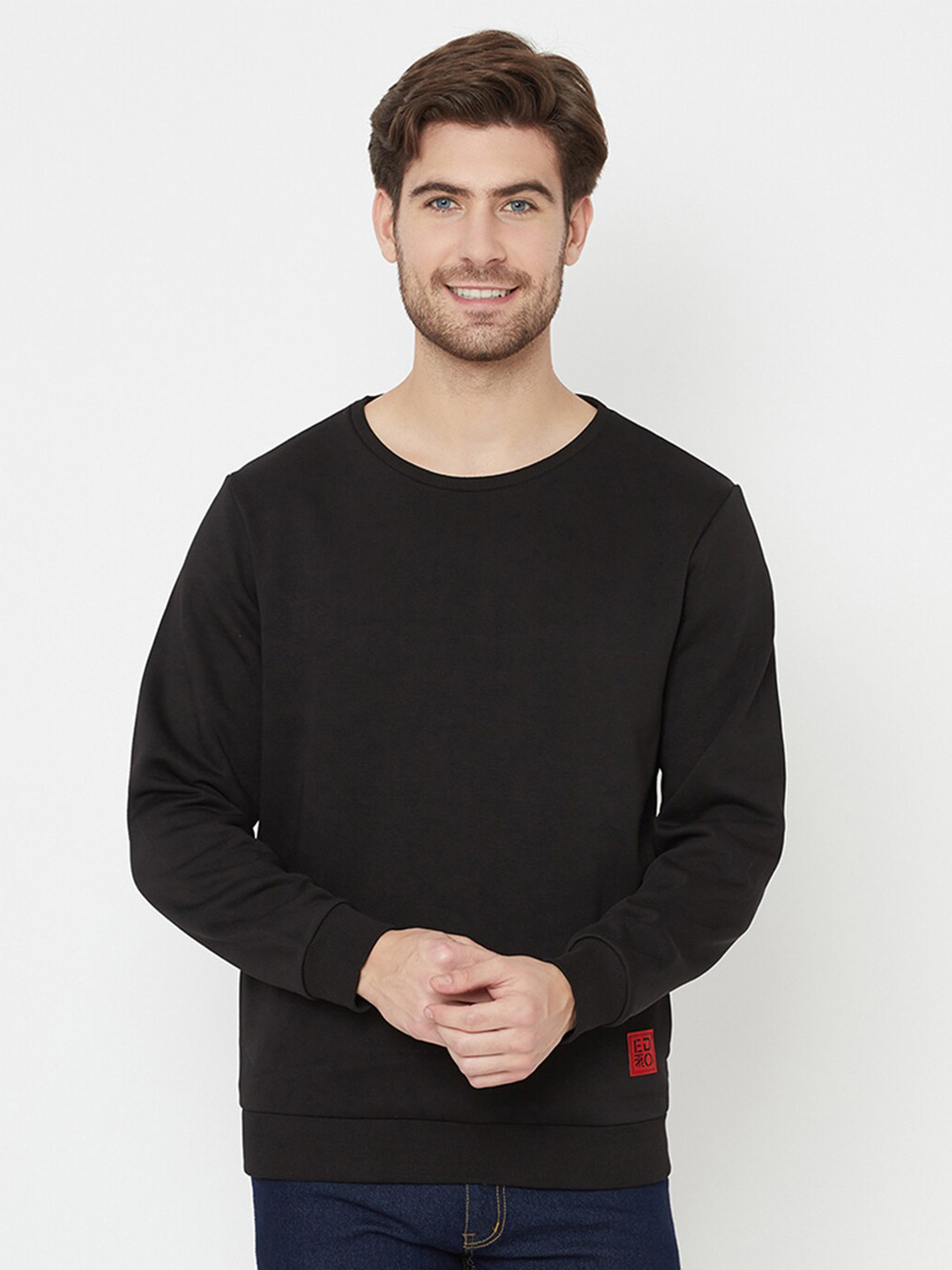 Buy EDRIO Men Black Solid Fleece Sweatshirt - Sweatshirts for Men ...