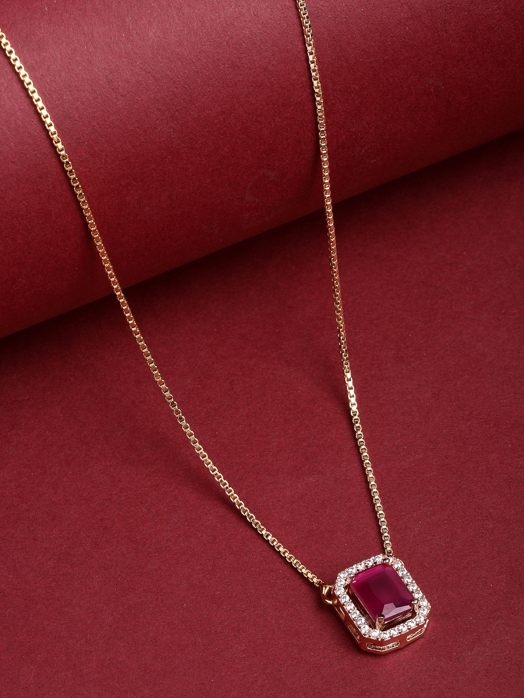 Buy PANASH Gold Plated Red CZ Stone Studded Pendant With Chain ...