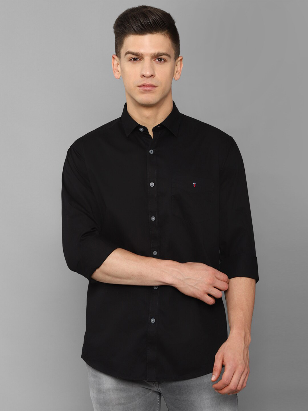 Buy Louis Philippe Sport Men Black Slim Fit Cotton Casual Shirt ...