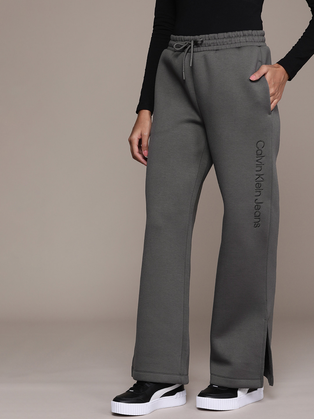Buy Calvin Klein Jeans Women Off White Relaxed Fit Solid Track Pants ...