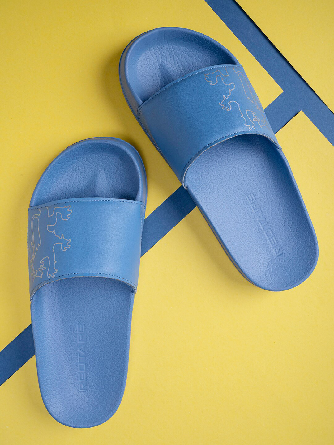 Buy Red Tape Women Blue Printed Rubber Sliders - Flip Flops for Women ...