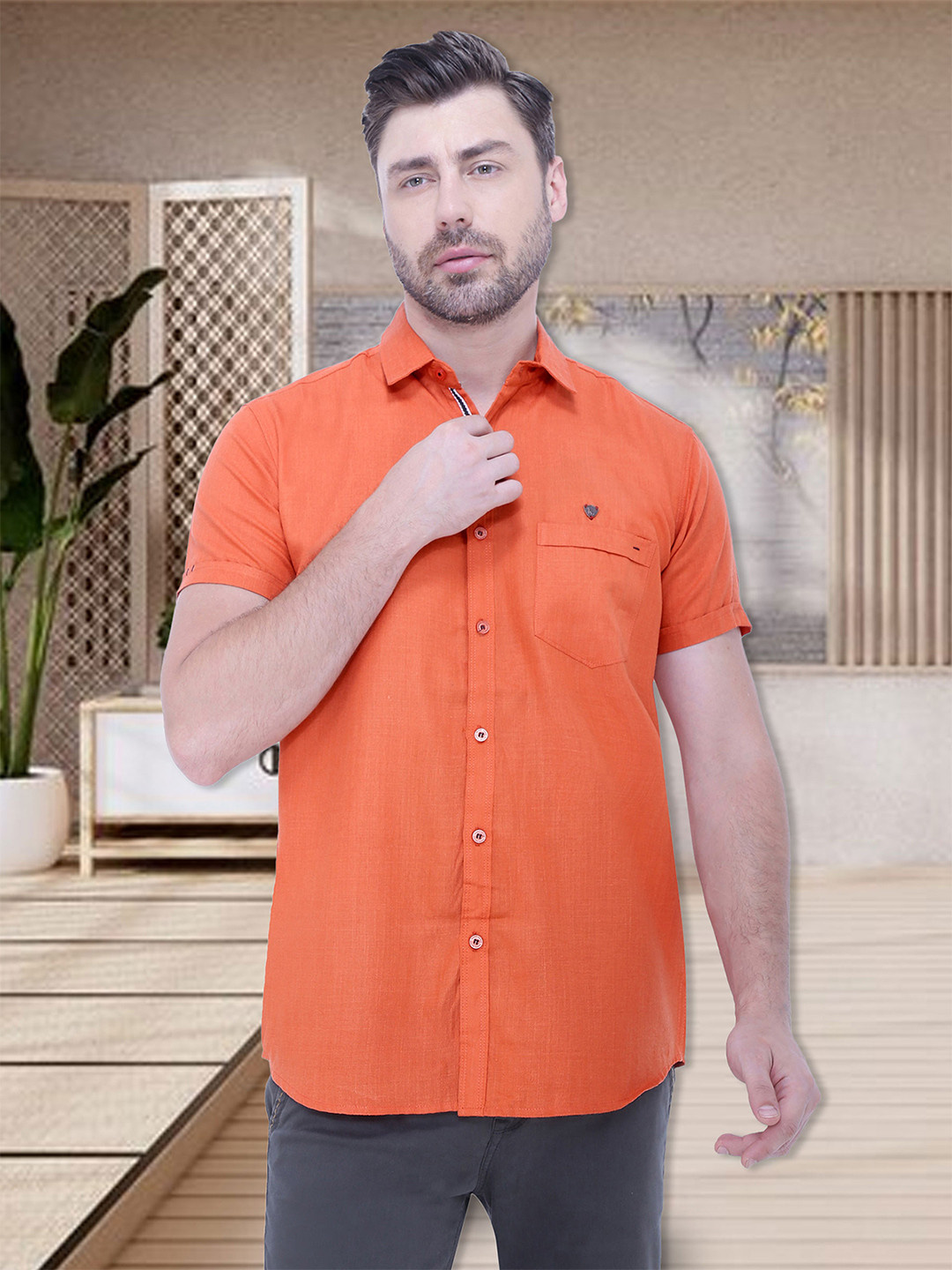 Buy Kuons Avenue Men Rust Smart Slim Fit Casual Shirt - Shirts for Men ...