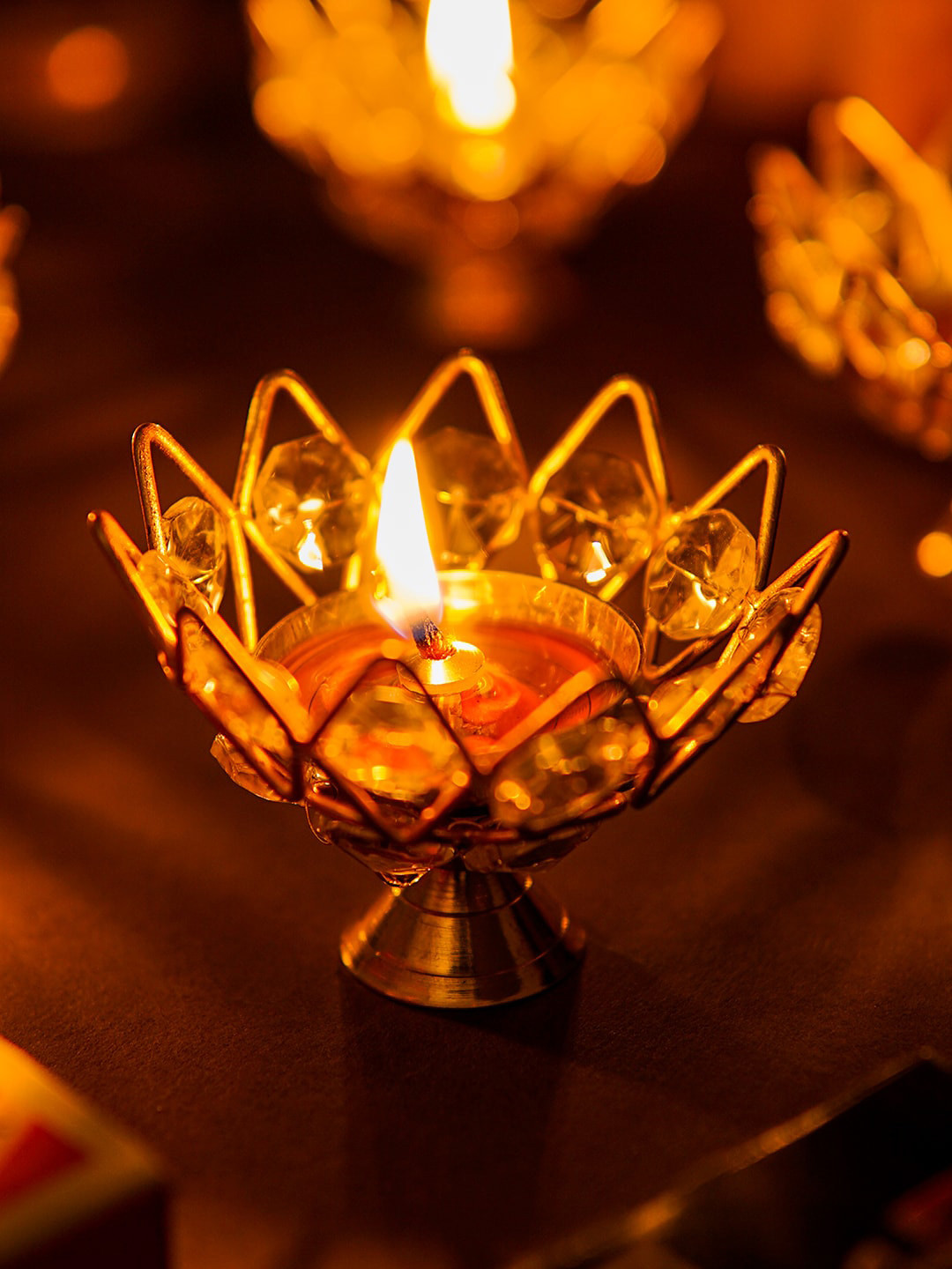 Buy StatueStudio Gold Toned Crystal Diya Pooja Essentials - Pooja ...