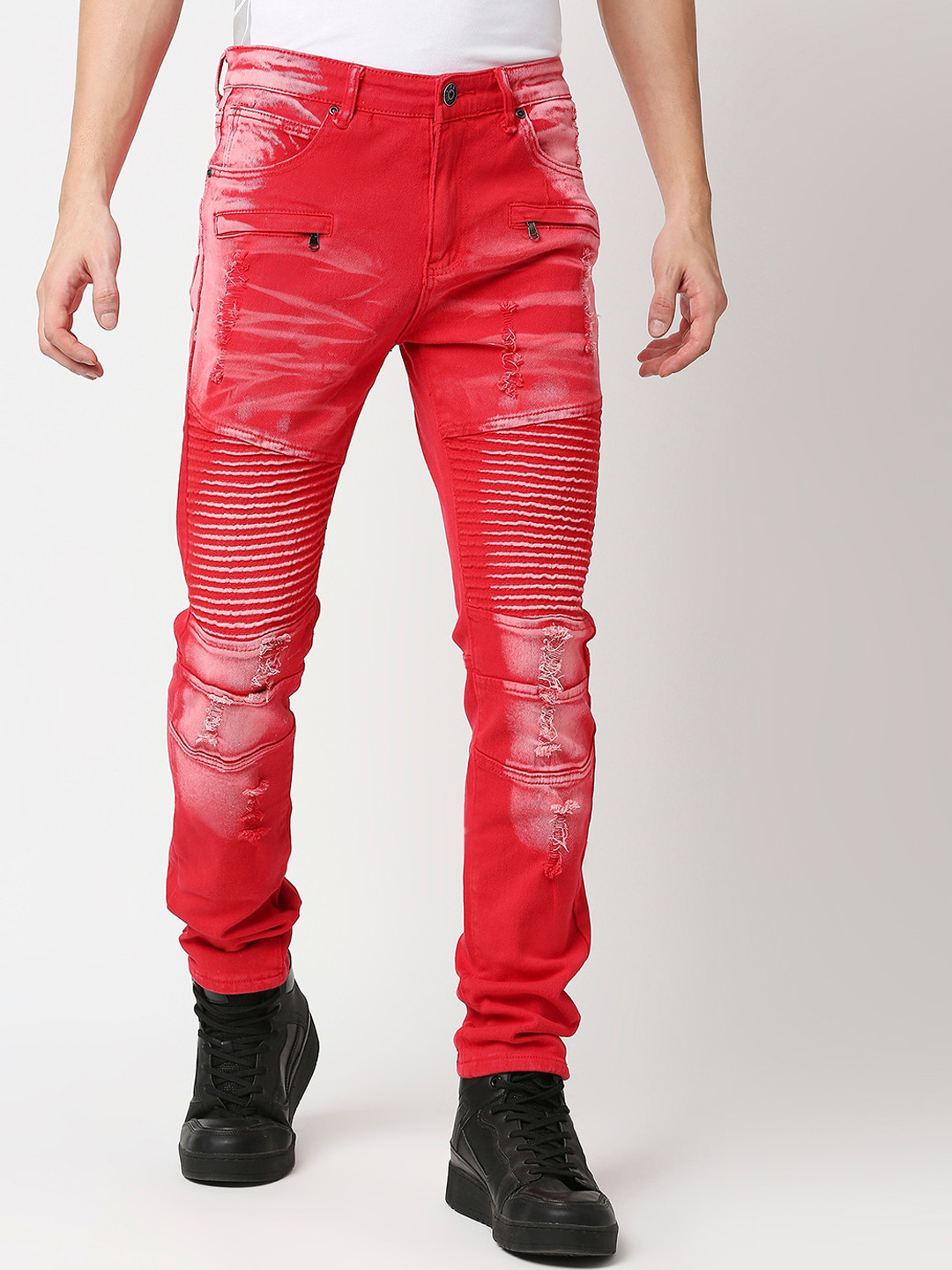 Buy WAIMEA Men Red Denim Skinny Fit Mildly Distressed Stretchable Jeans ...