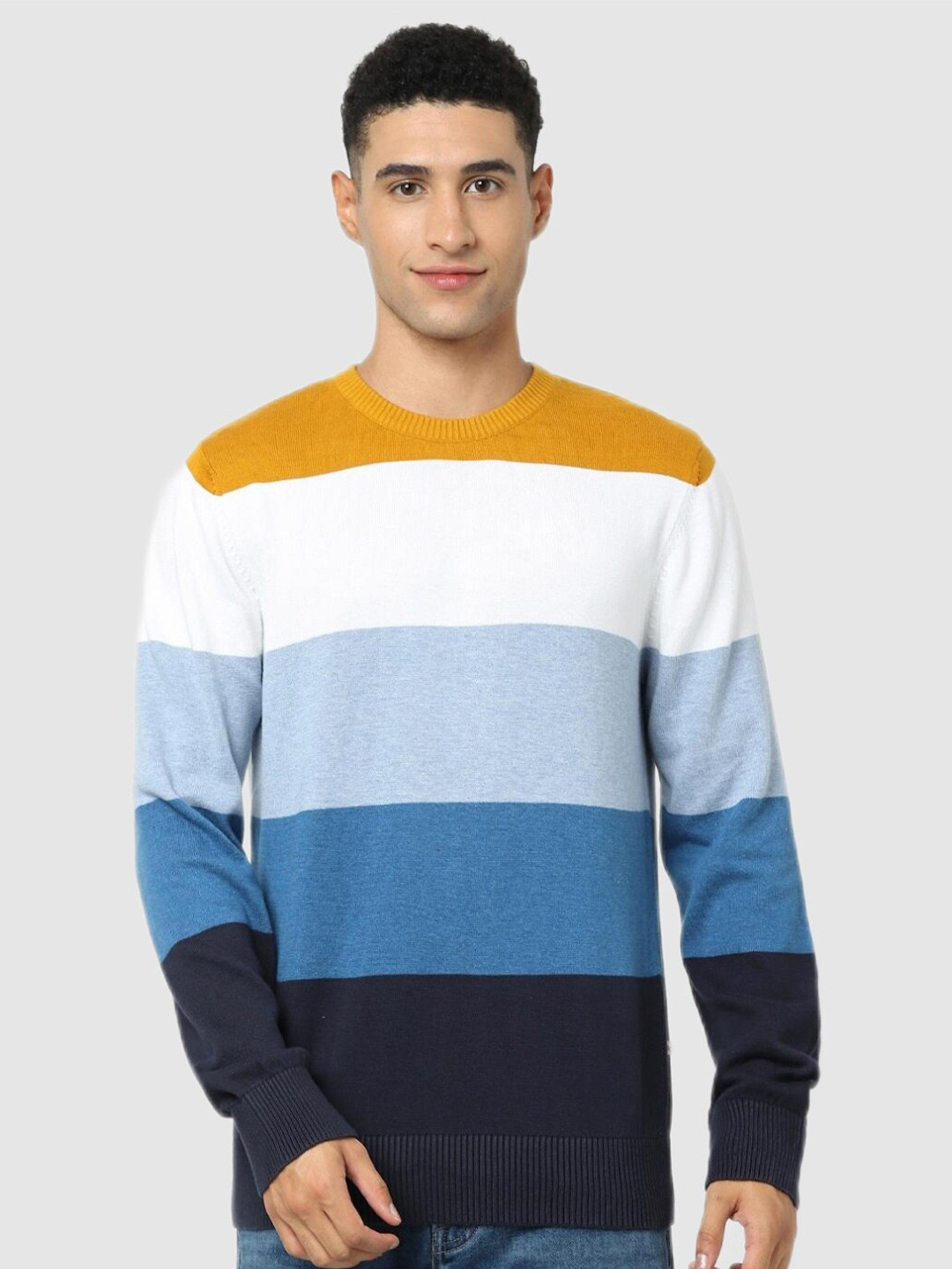 Buy Celio Men Blue & Mustard Colourblocked Pullover - Sweaters for Men ...