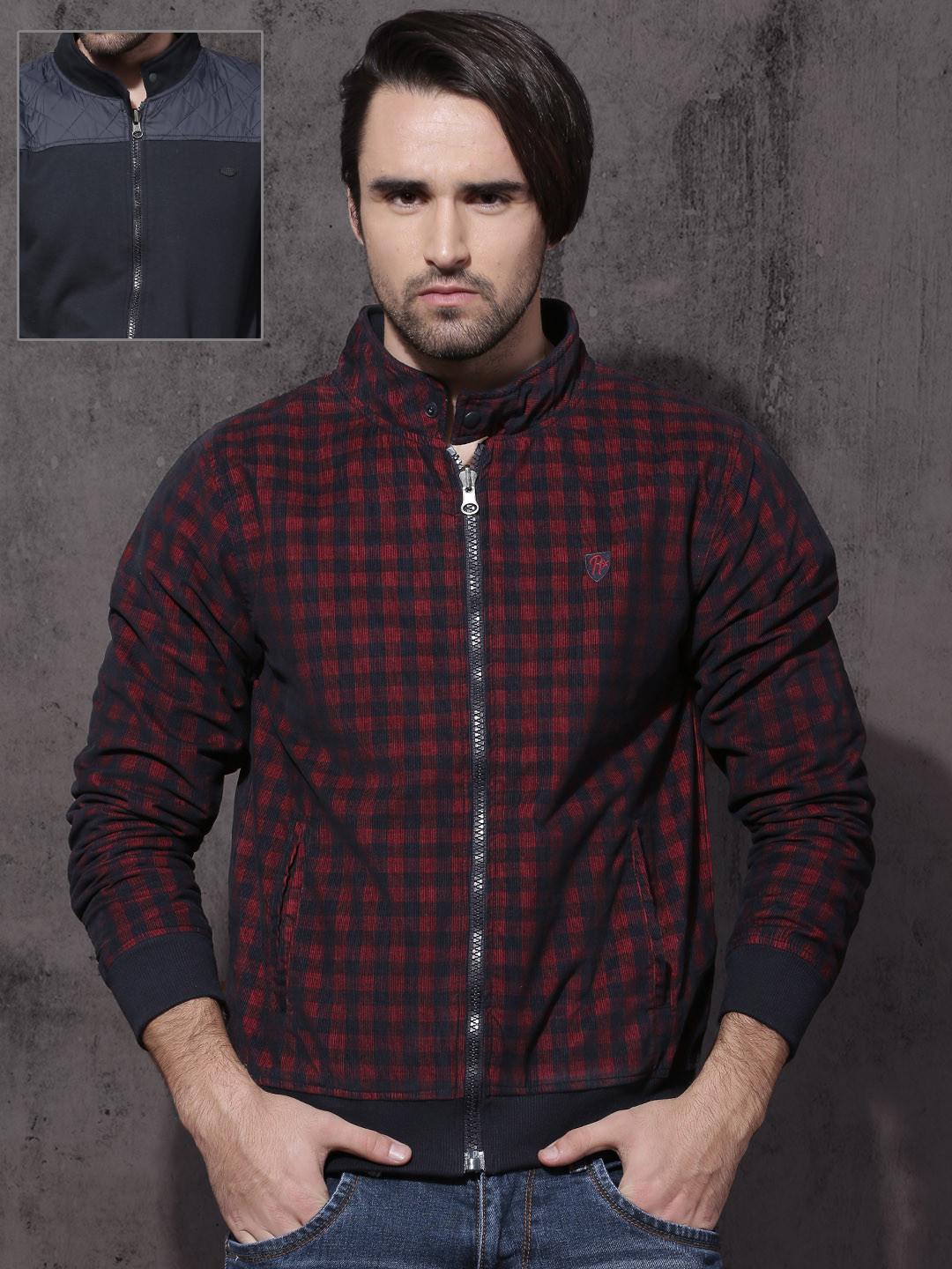 Buy Roadster Men Maroon Checked Reversible Bomber Jacket - Jackets for ...