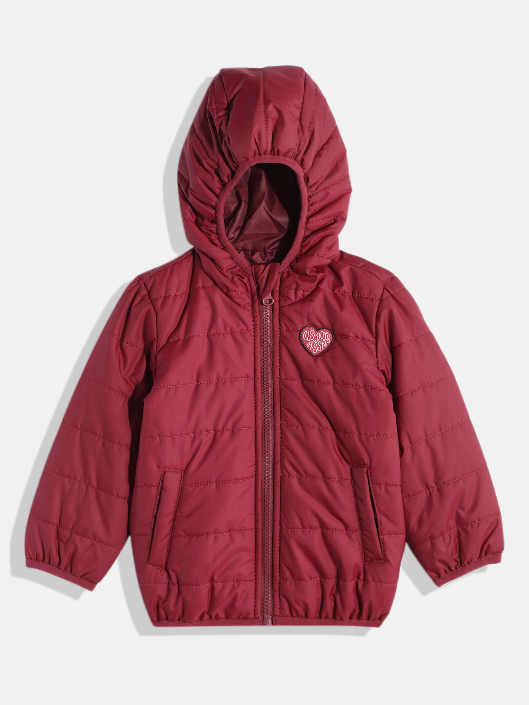 Buy U.S. Polo Assn. Kids Girls Maroon Solid Puffer Jacket - Jackets for ...