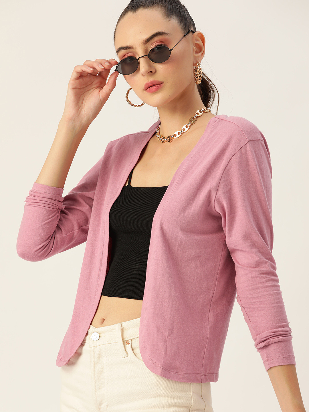 Buy DressBerry Women Pink Solid Pure Cotton Shrug - Shrug for Women ...