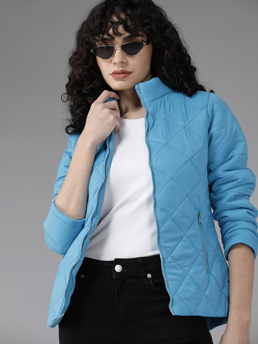Buy Roadster Women Blue Solid Padded Jacket - Jackets for Women ...