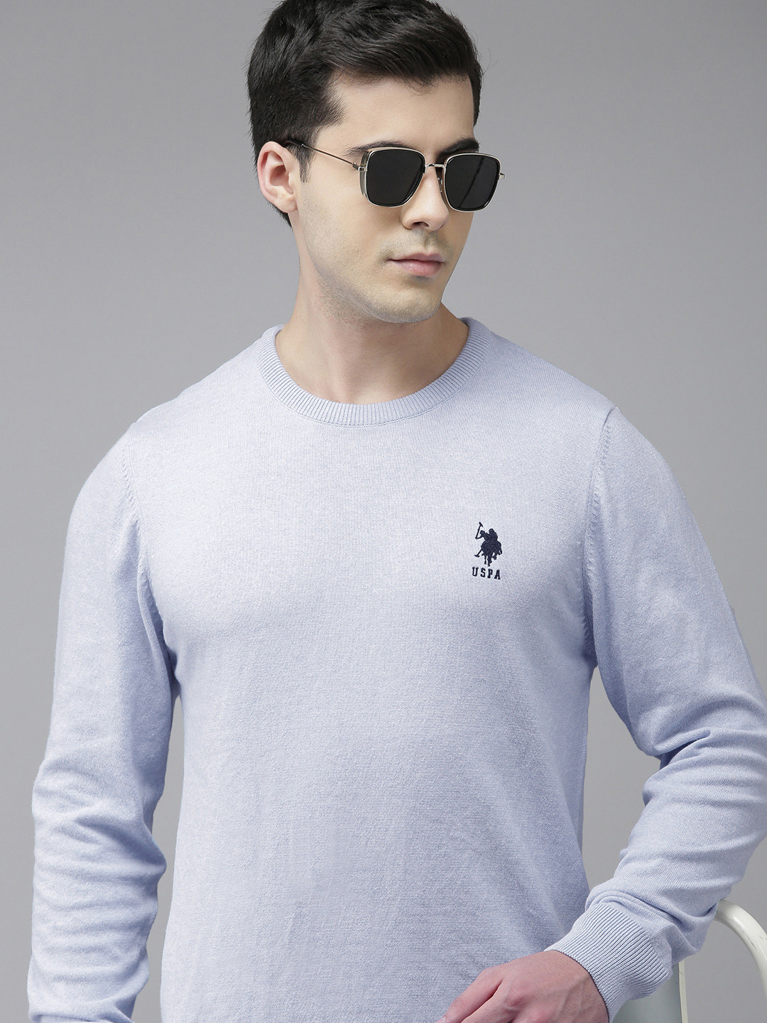 Buy U.S. Polo Assn. Men Blue Solid Pullover Sweater - Sweaters for Men ...