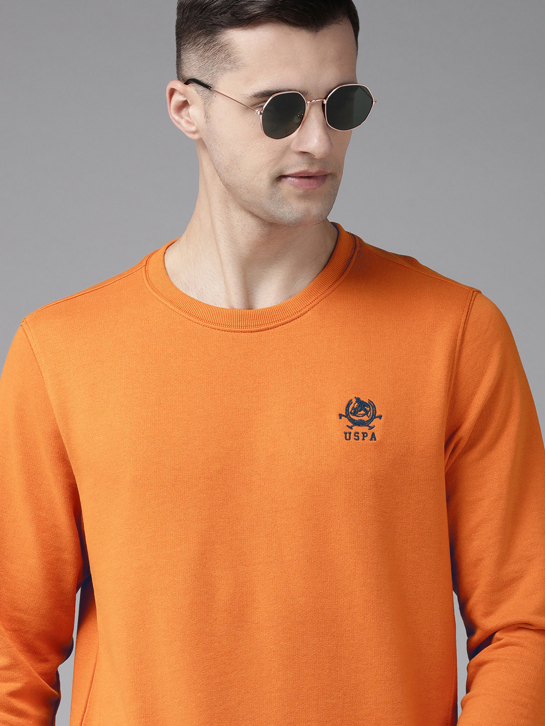 Buy U.S. Polo Assn. Men Dark Orange Solid Sweatshirt With Brand Logo ...