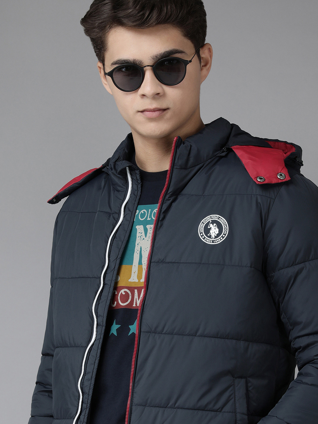 Buy U.S. Polo Assn. Men Navy Blue Solid Detachable Hooded Heavy Weight ...