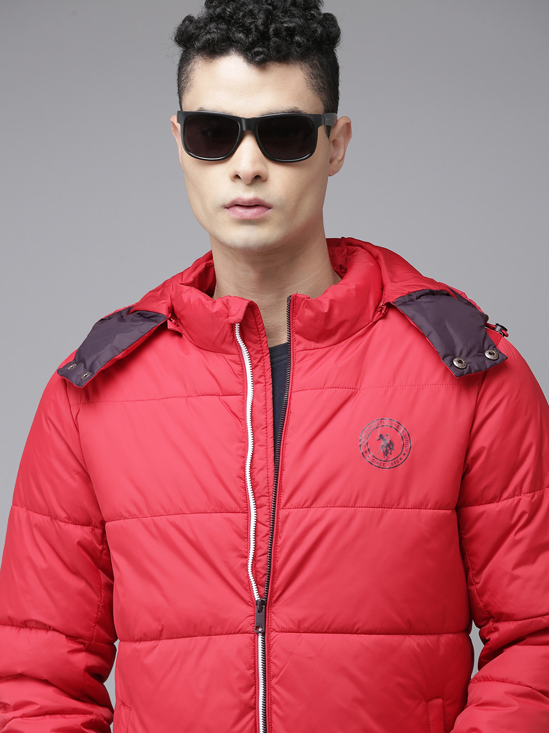 Buy U.S. Polo Assn. Men Red Solid Heavy Weight Hooded Puffer Jacket ...