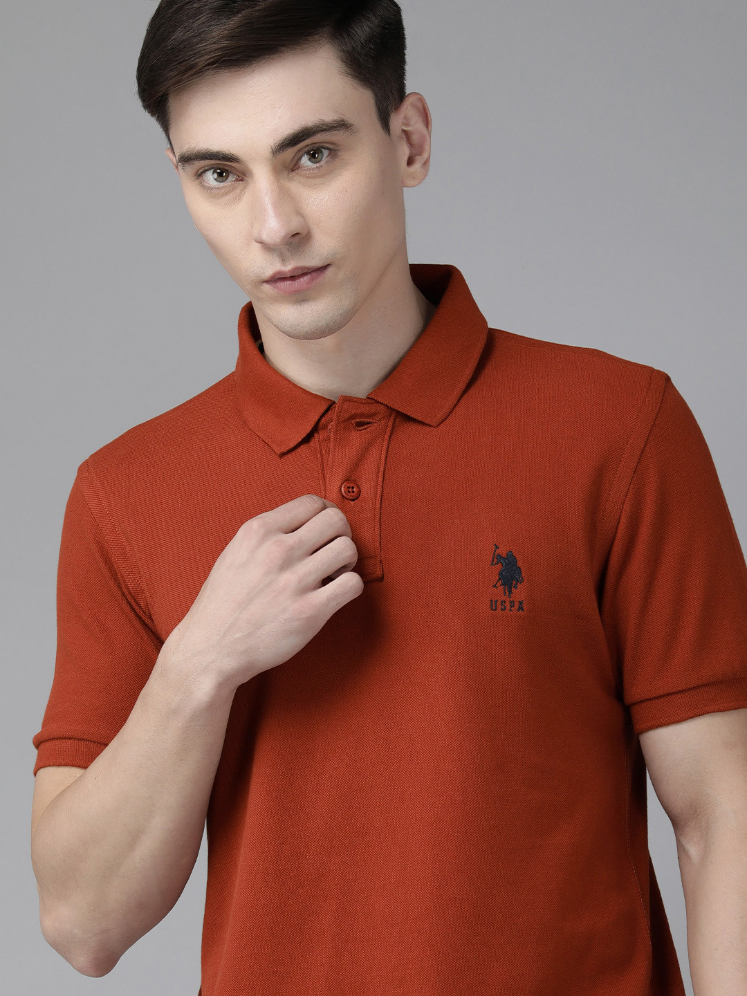 Buy U S Polo Assn Men Rust Polo Collar Pure Cotton T Shirt - Tshirts ...