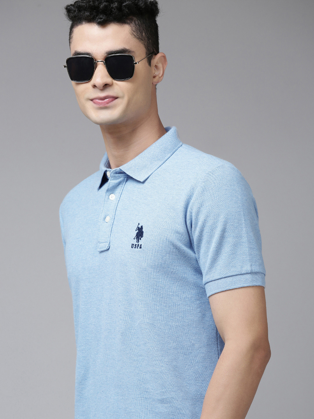 Buy U.S. Polo Assn. Men Blue Polo Collar Pure Cotton T Shirt - Tshirts ...