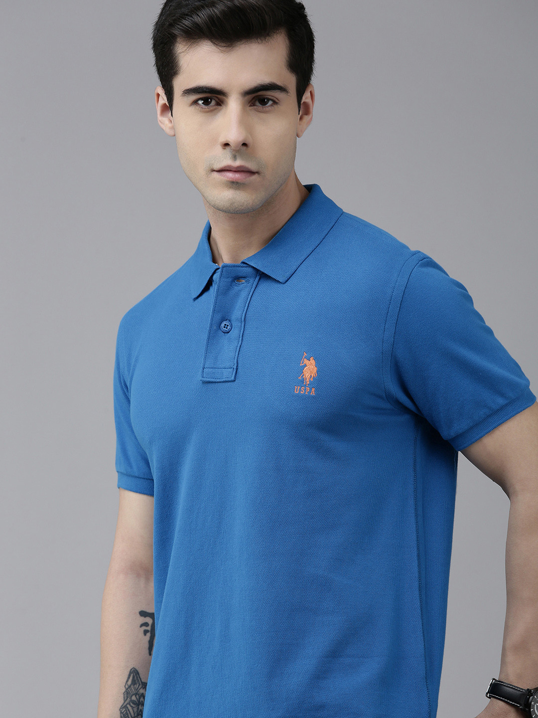 Buy U S Polo Assn Men Blue Polo Collar Pure Cotton Slim Fit T Shirt ...