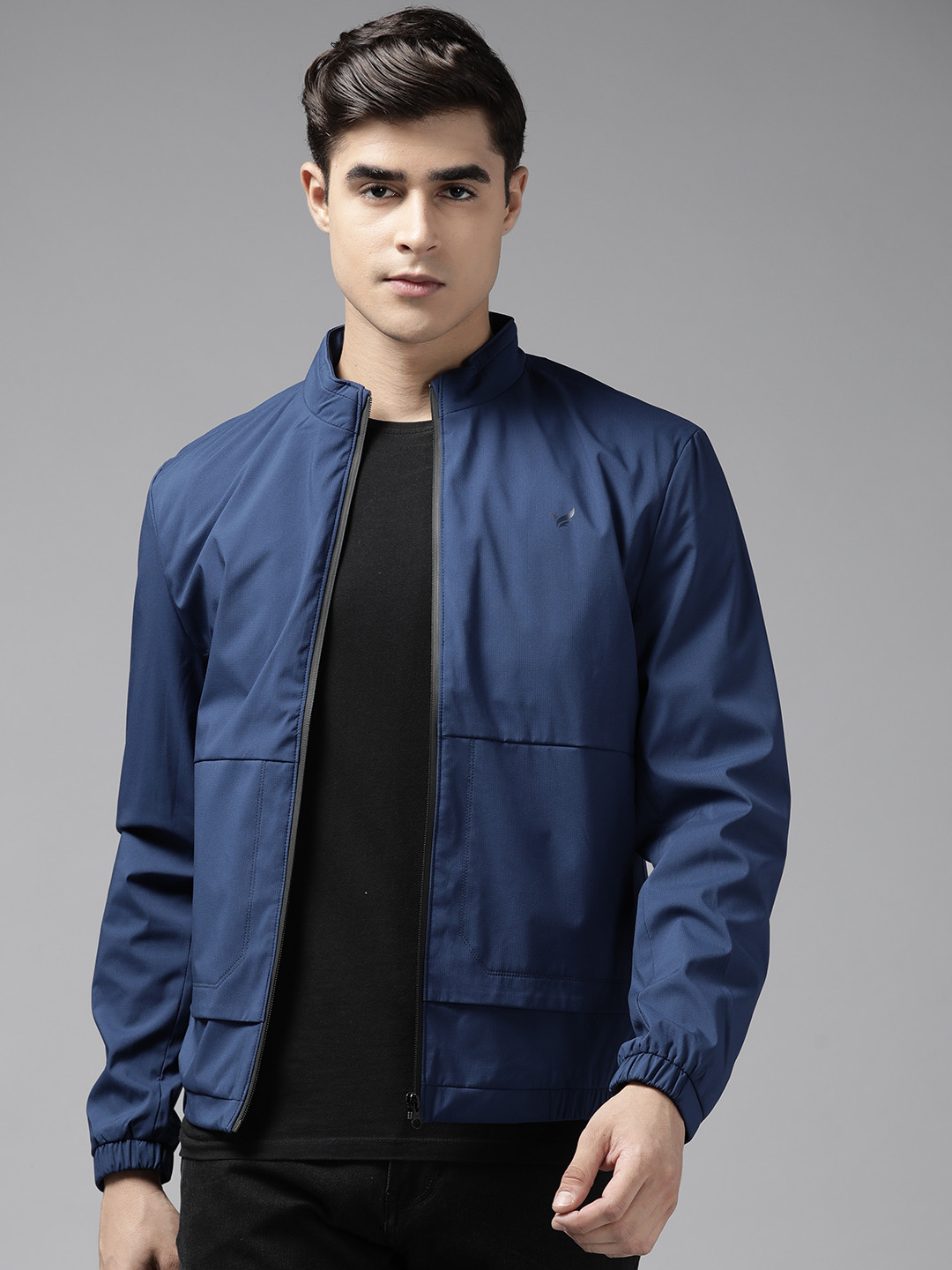 Buy Blackberrys Men Navy Blue Mock Collar Tailored Jacket - Jackets for ...
