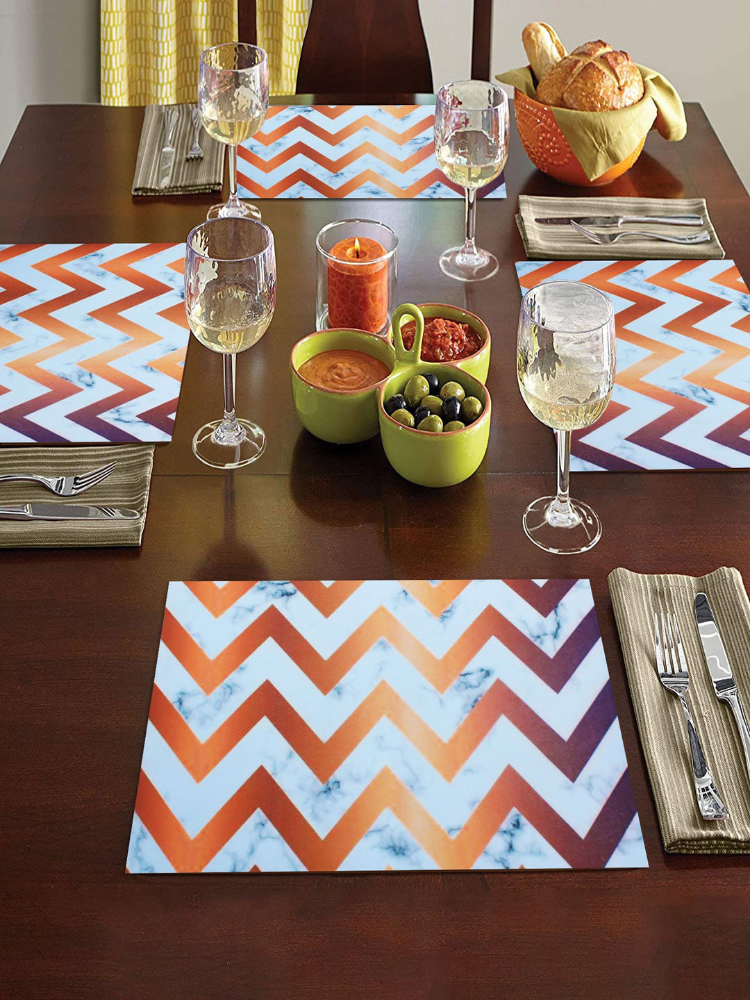 Buy LUXEHOME INTERNATIONAL 4 Pieces Blue & Brown Printed Anti Skid ...