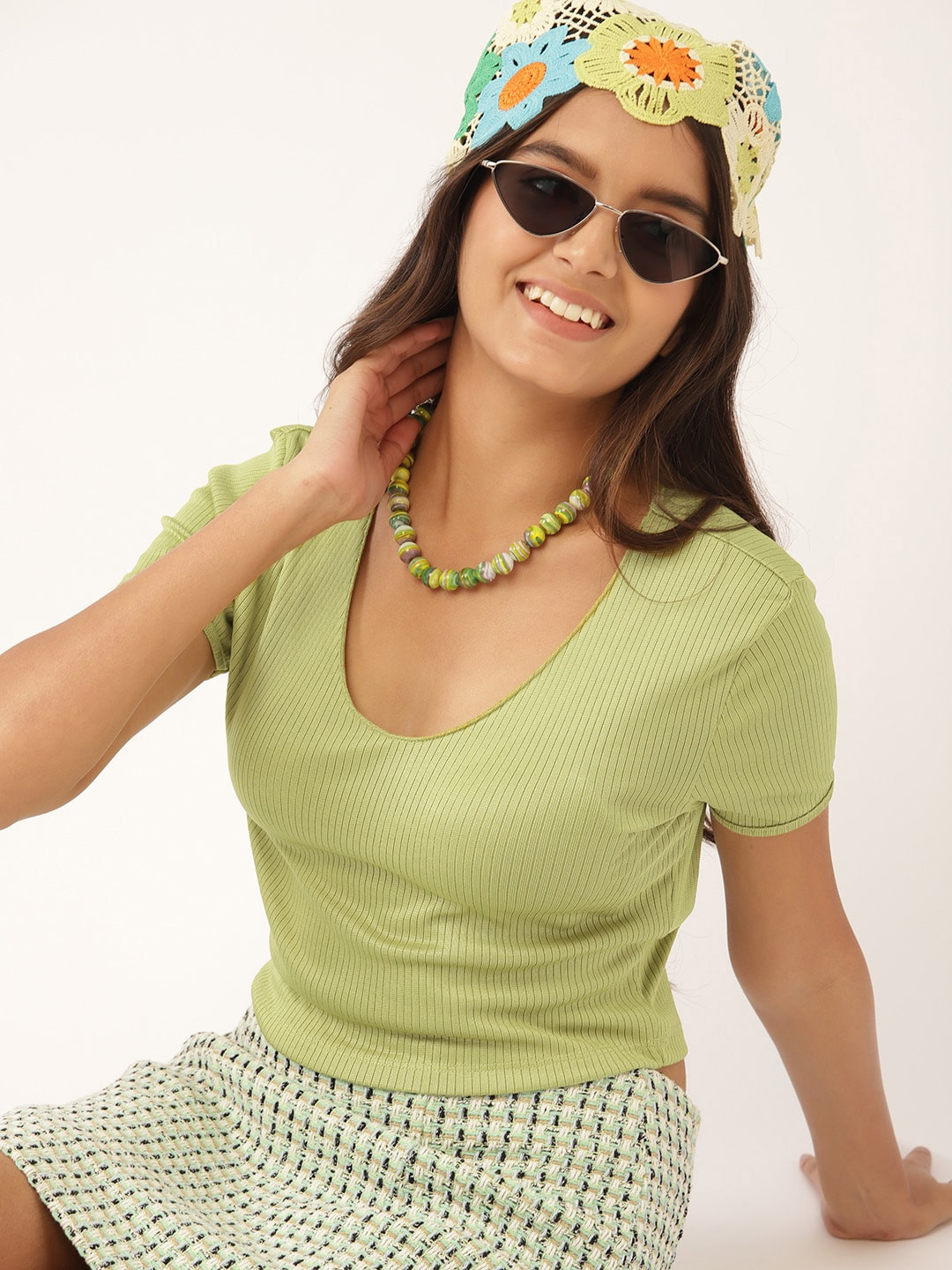 Buy DressBerry Girls Green Ribbed Top - Tops for Girls 19027320 | Myntra