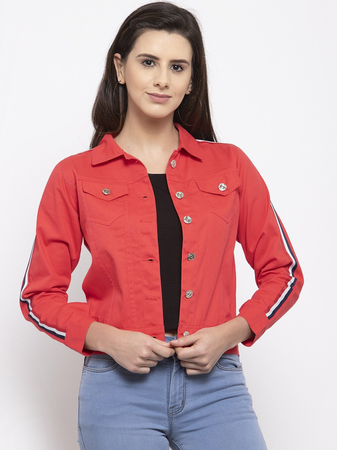 Buy VOXATI Women Red Crop Denim Jacket - Jackets for Women 19029182 ...