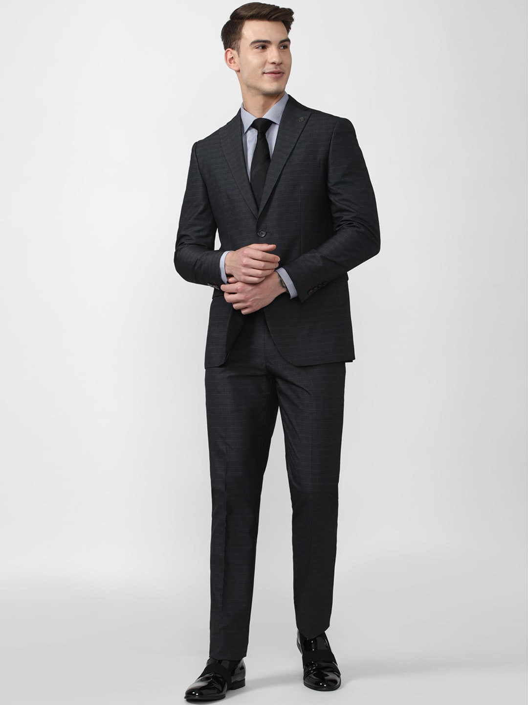 Buy Peter England Elite Men Grey Checked Single Breasted Slim Fit Two ...