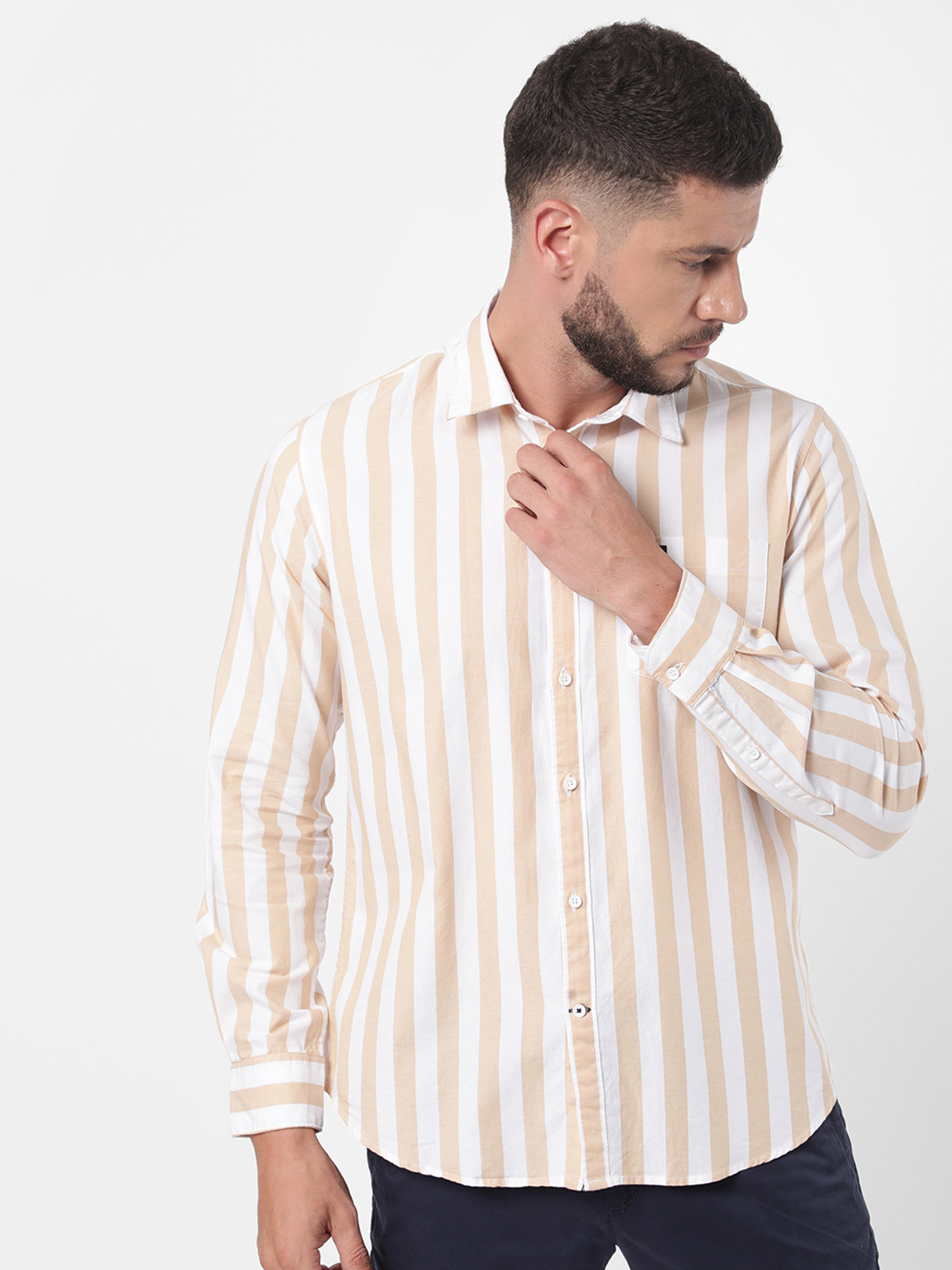 Buy AD By Arvind Men White Slim Fit Striped Casual Shirt - Shirts for ...
