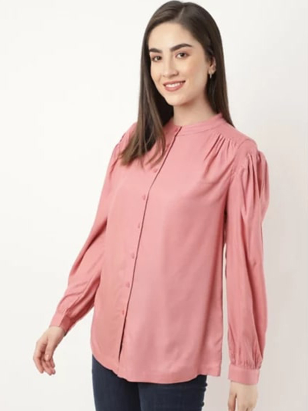 Buy Marks & Spencer Pink Mandarin Collar Shirt Style Top - Tops for ...