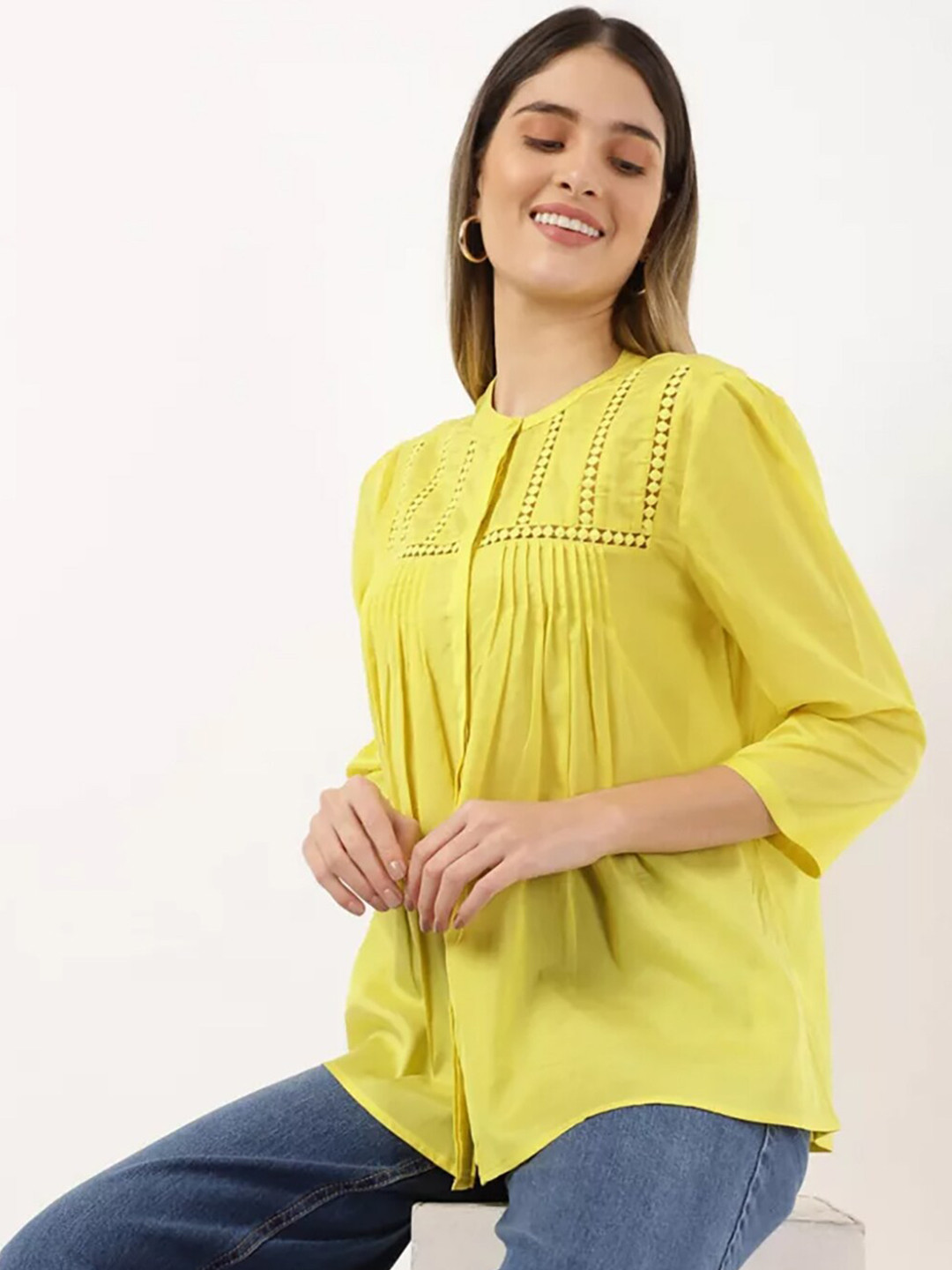 Buy Marks & Spencer Women Yellow Pleated A Line Top - Tops for Women ...