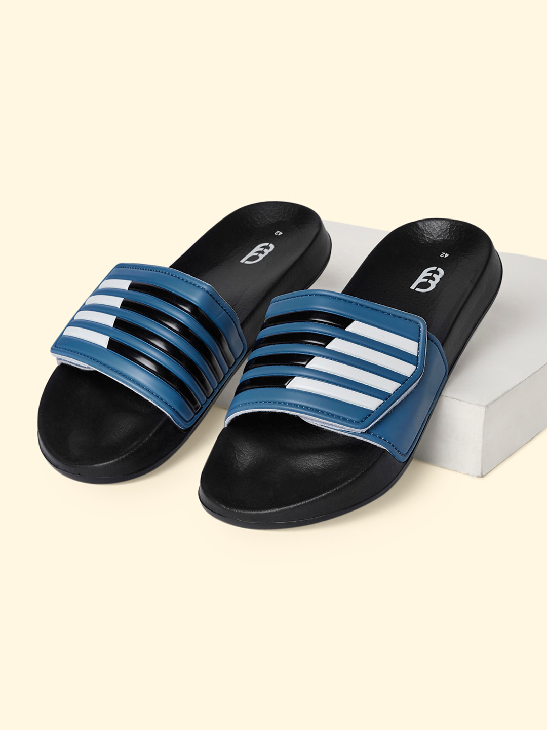 Buy Ajile By Pantaloons Men Blue & White Striped Sliders - Flip Flops ...