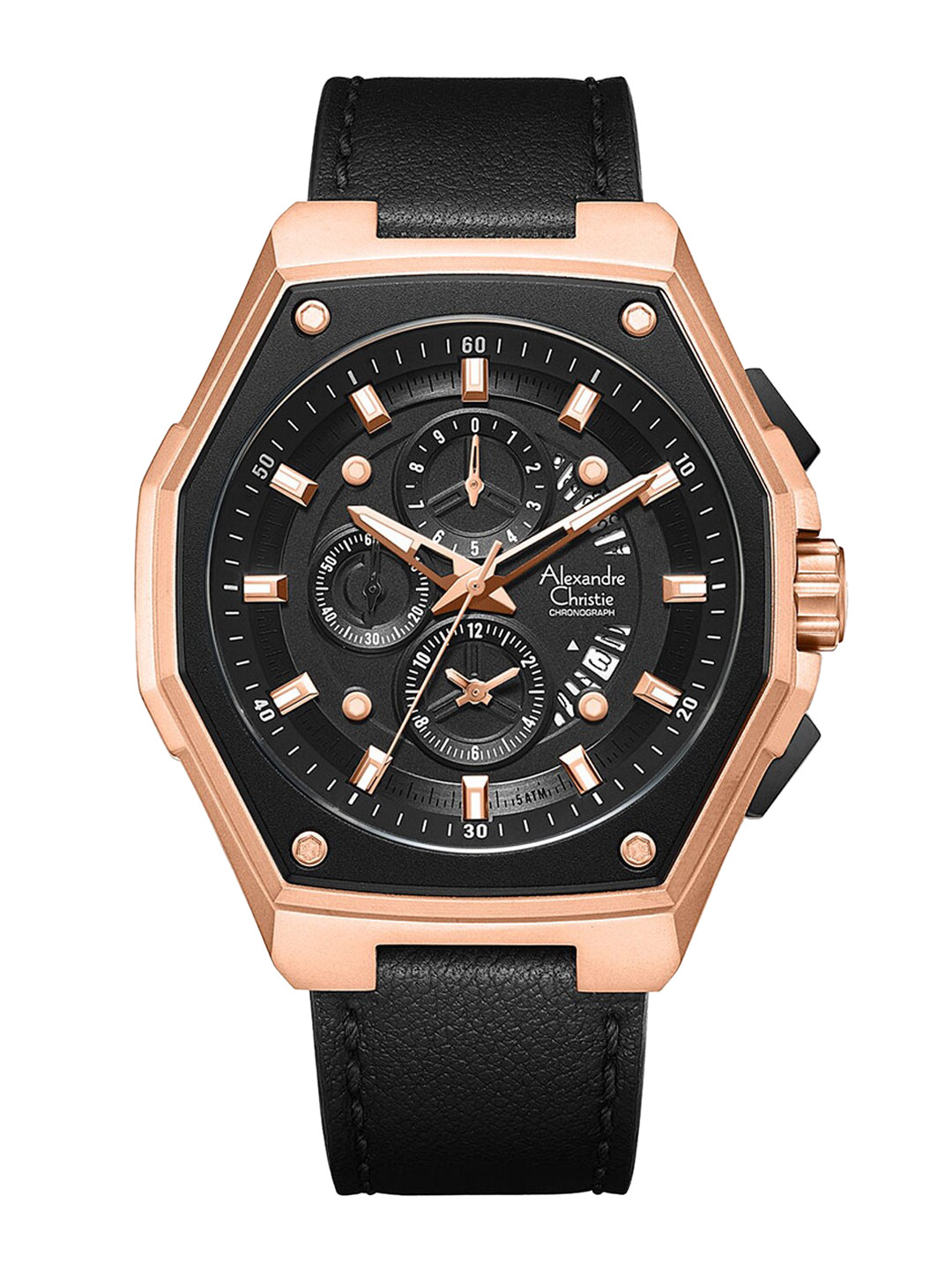Buy Alexandre Christie Men Black Dial & Brown Leather Straps Analogue ...