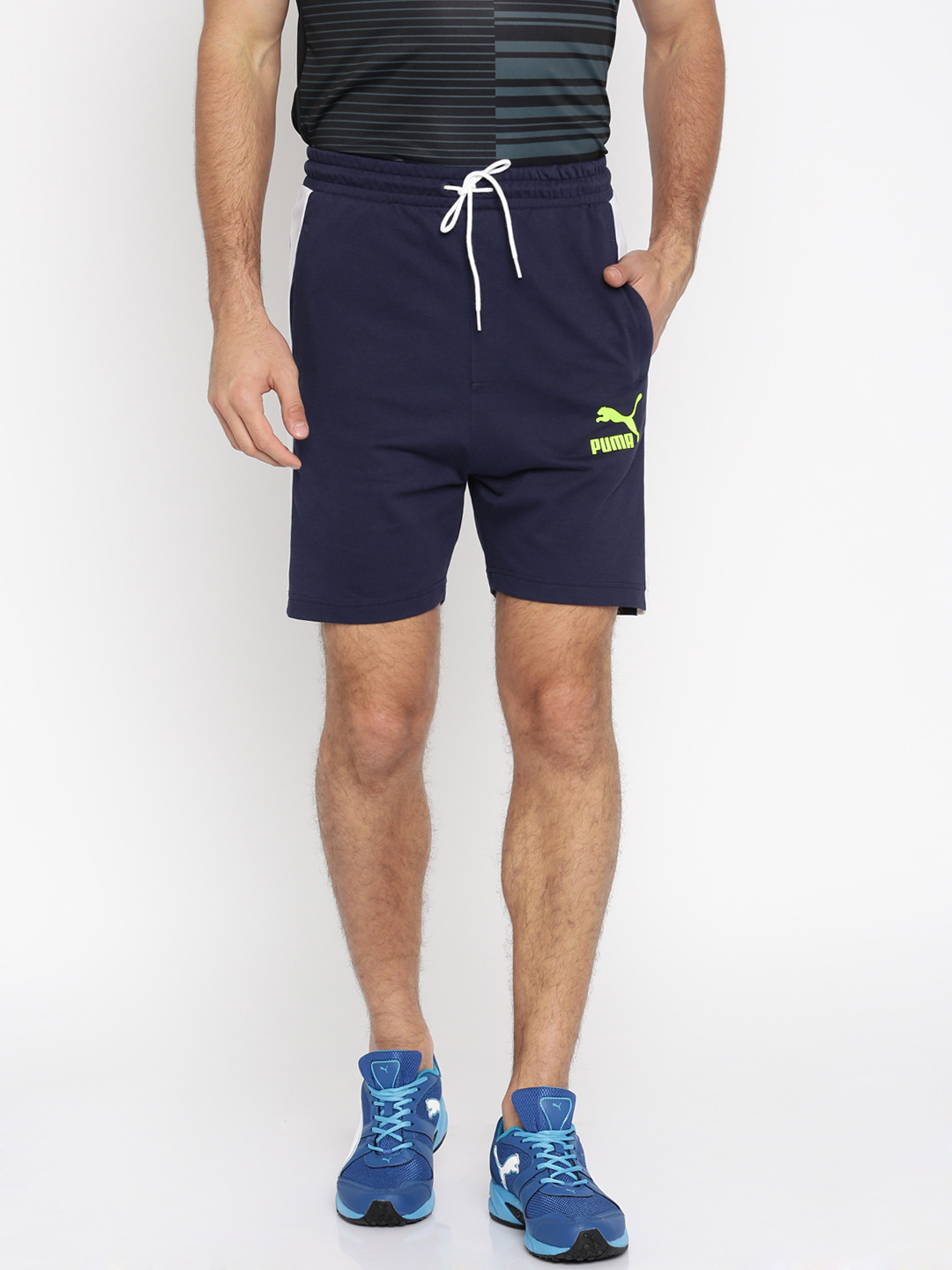 Buy Puma Men Navy Blue Archive T7 Track Solid Slim Fit Shorts - Shorts ...