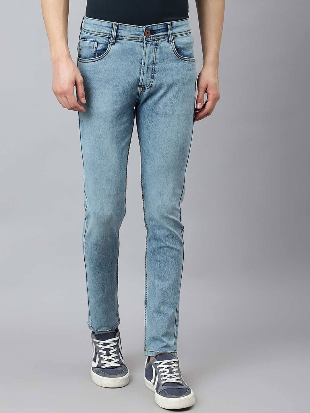 Buy Code 61 Men Sea Green Tapered Fit Low Rise Light Fade Bleached ...