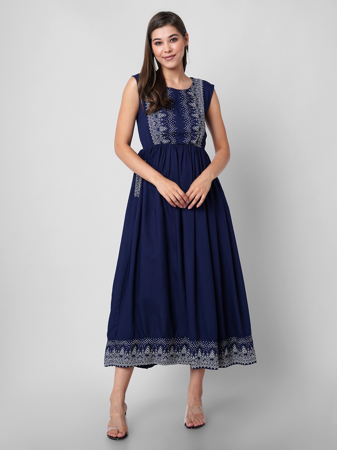 Buy Purshottam Wala Blue Floral Midi Dress Dresses For Women 19040166