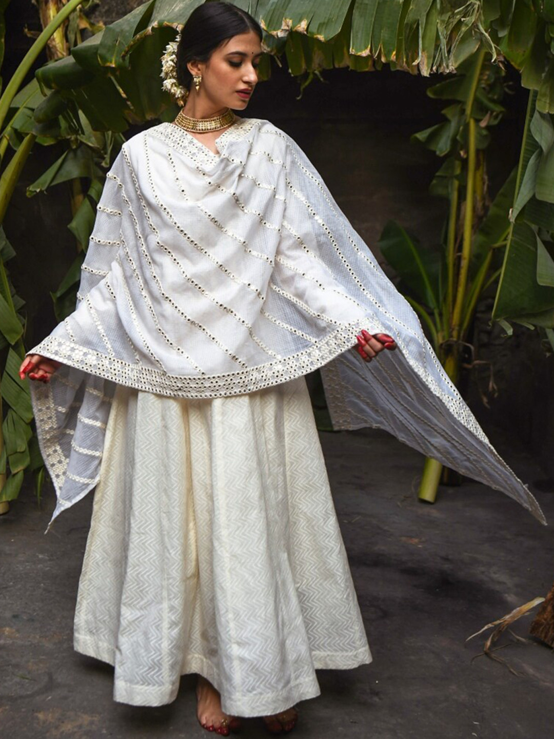 Buy KARAJ JAIPUR Women Off White Striped Empire Pure Cotton Kurta With ...