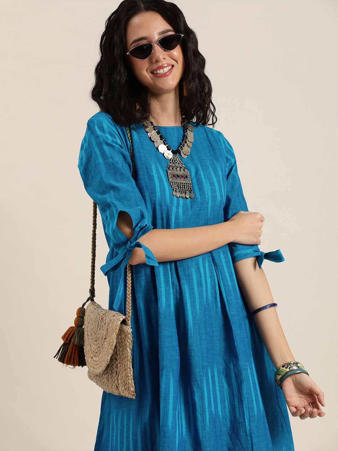 Buy Taavi Women Blue Ethnic Woven Legacy A Line Dress - Ethnic Dresses ...