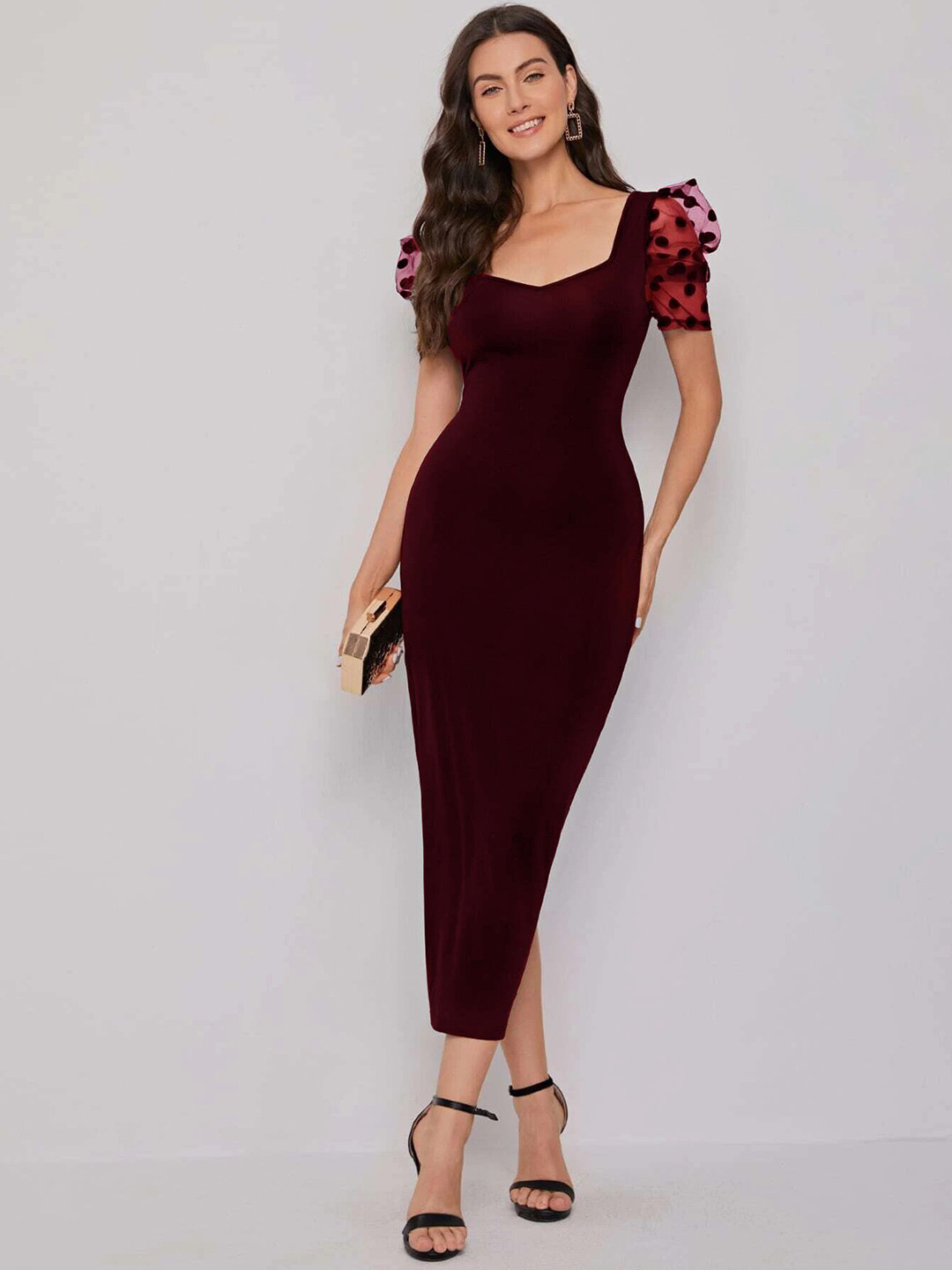 Buy SHEETAL Associates Maroon Bodycon Midi Dress - Dresses for Women ...