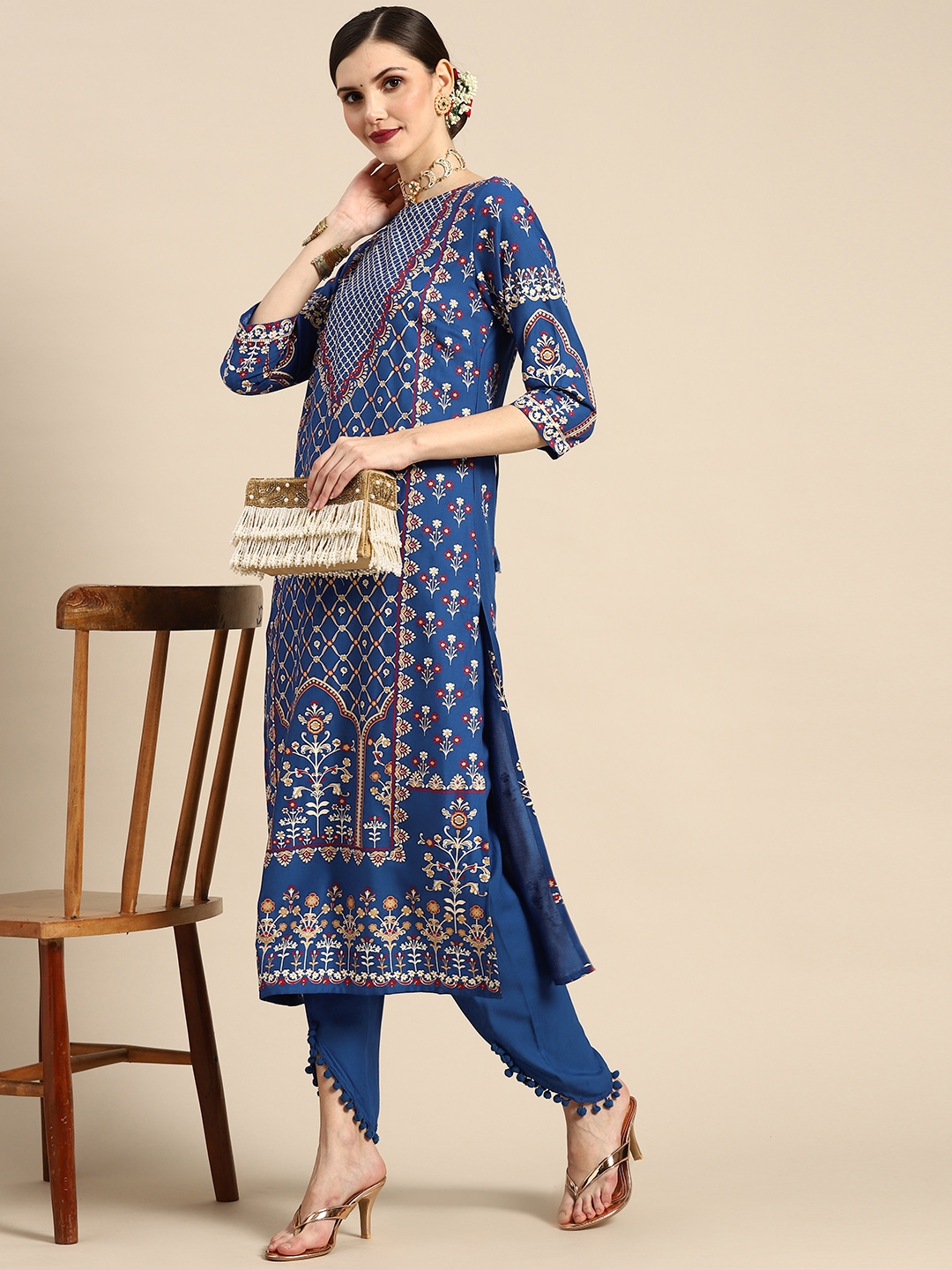 Buy Anouk Women Blue Ethnic Motifs Printed Kurta With Trousers Kurta