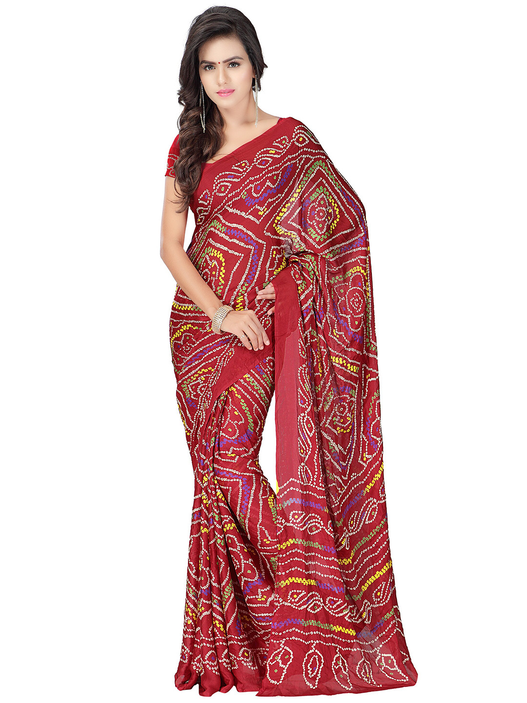 Buy MOKSHA DESIGNS Maroon & White Bandhani Pure Georgette Bandhani ...