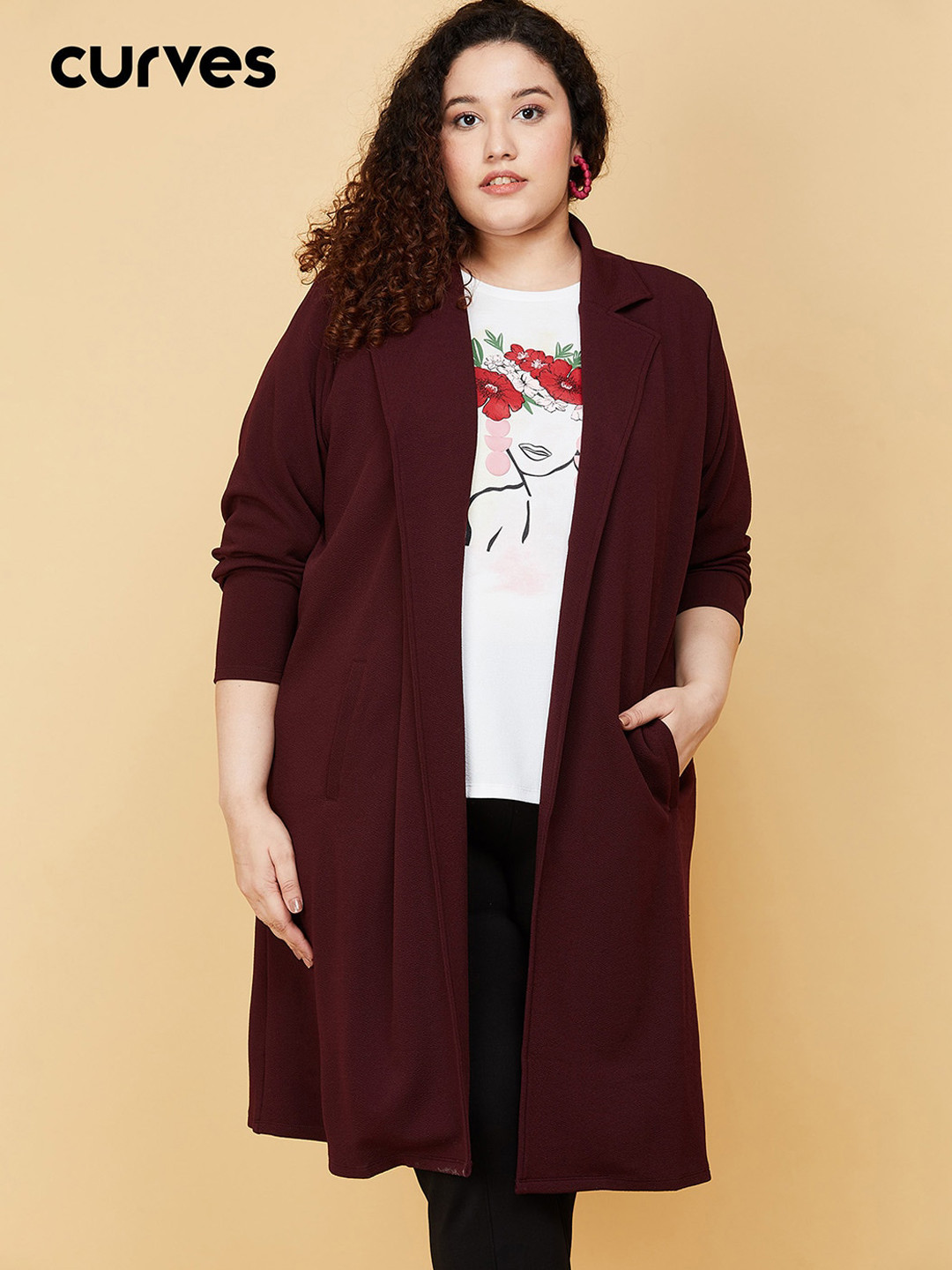 Buy Max Women Plus Size Maroon Longline Tailored Jacket - Jackets for ...