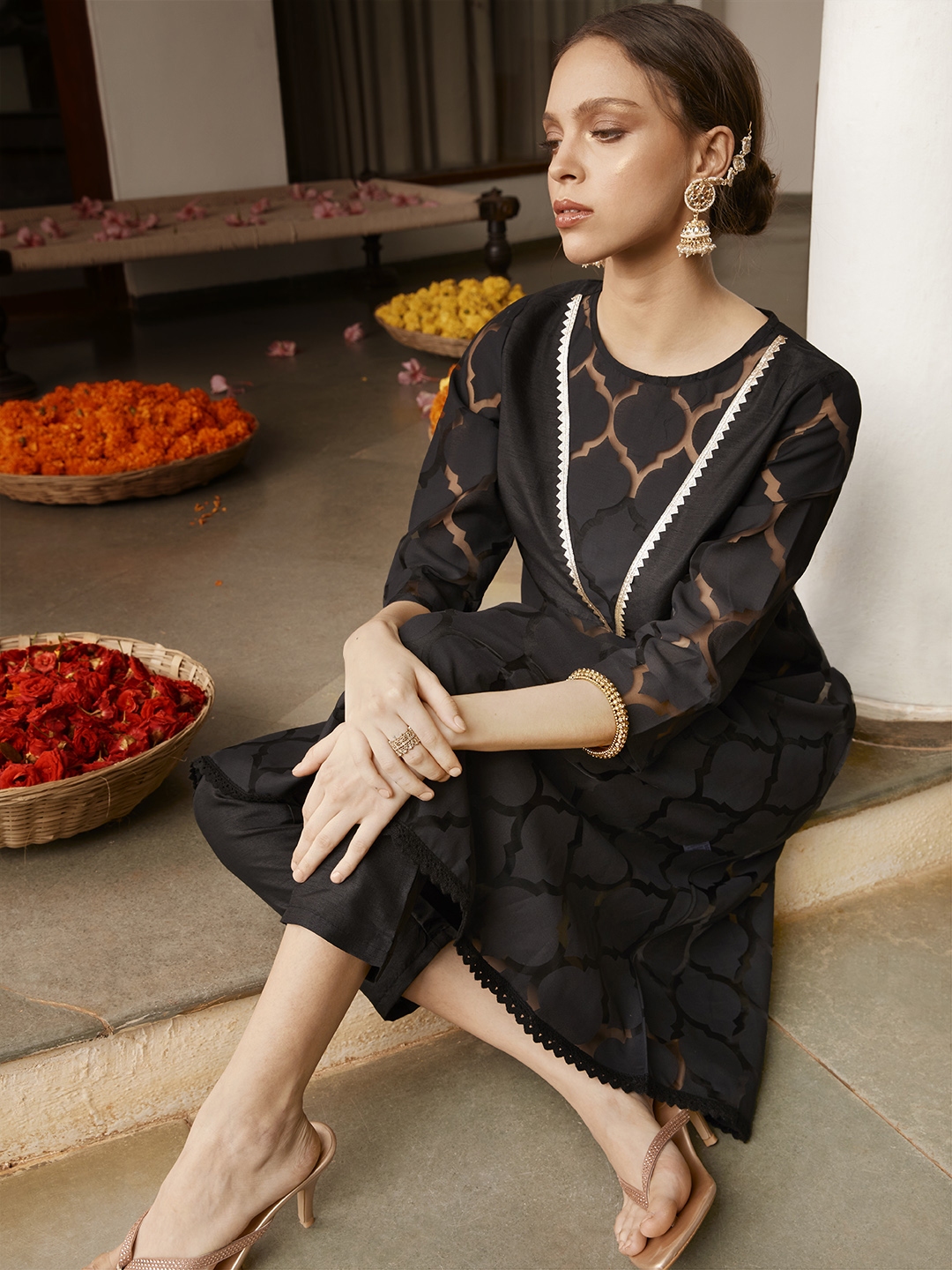 Buy Anouk Women Black Ethnic Motifs Printed Kurta With Trousers Kurta