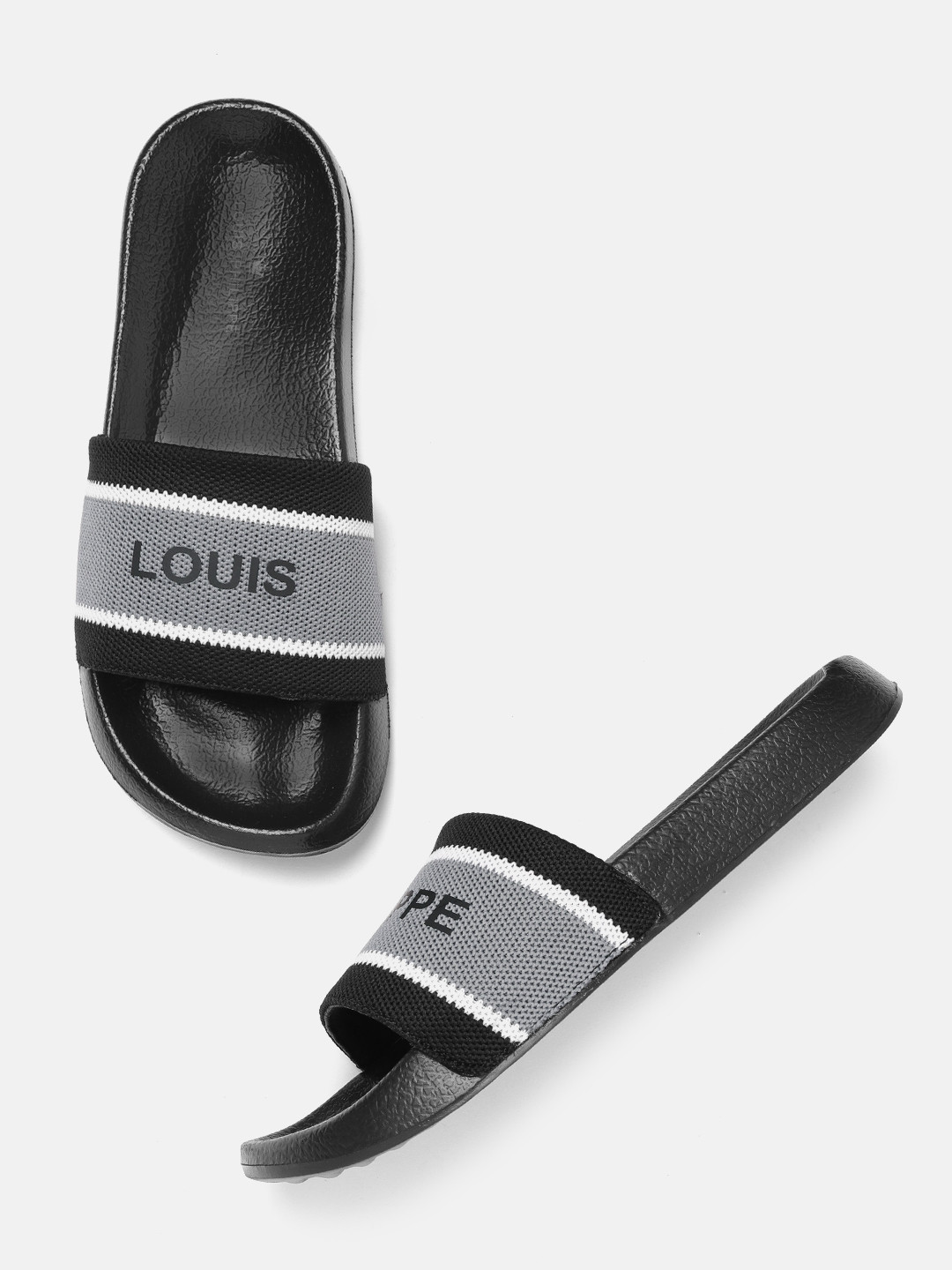 Buy Louis Philippe Men Grey & Black Brand Log Striped Woven Design ...