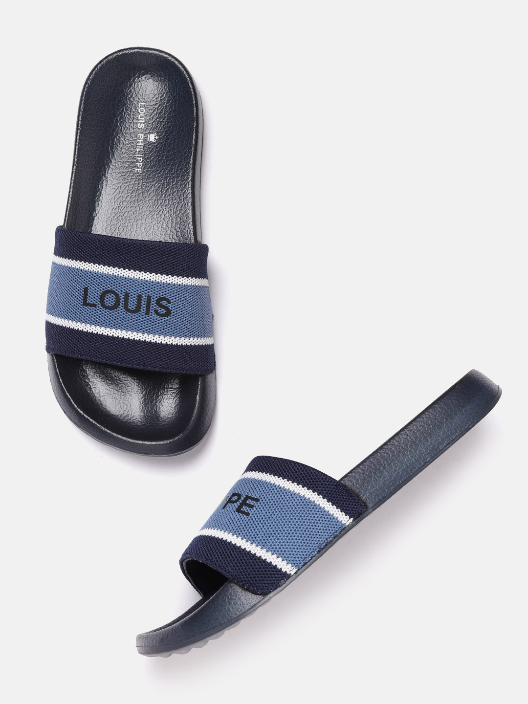 Buy Louis Philippe Men Blue & White Brand Log Striped Woven Design ...