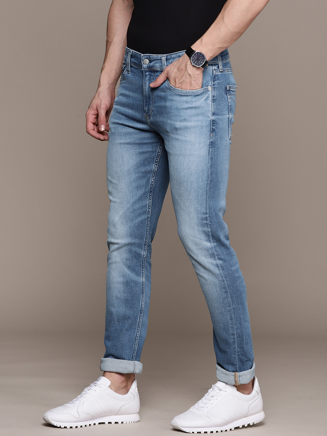 Buy Calvin Klein Jeans Men Blue Lean Slim Fit Light Fade Stretchable ...