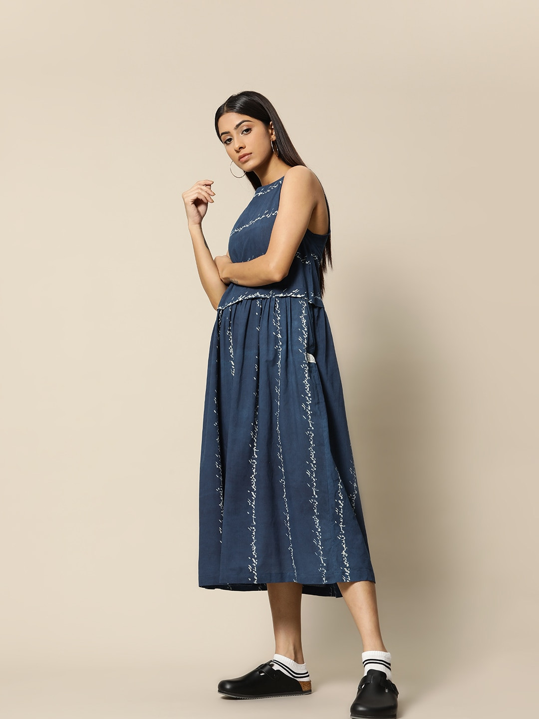 Buy BOWER Rumi Love Block Printed Pure Cotton A Line Midi Dress ...