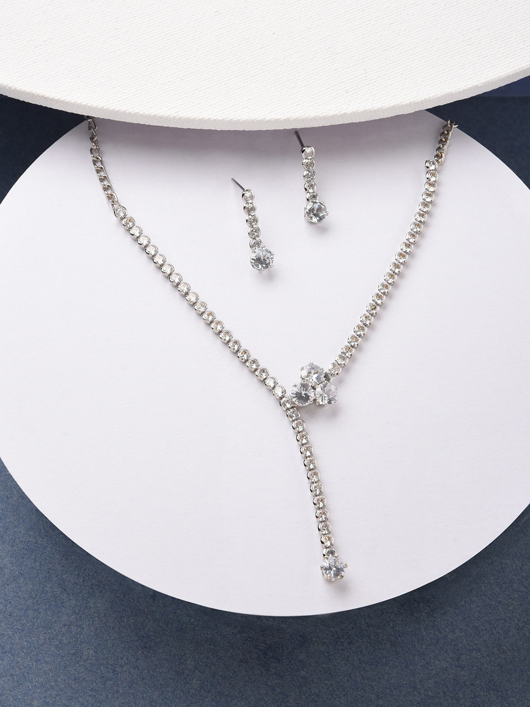 Buy Fida Silver Plated White CZ Studded & Beaded Jewellery Set ...