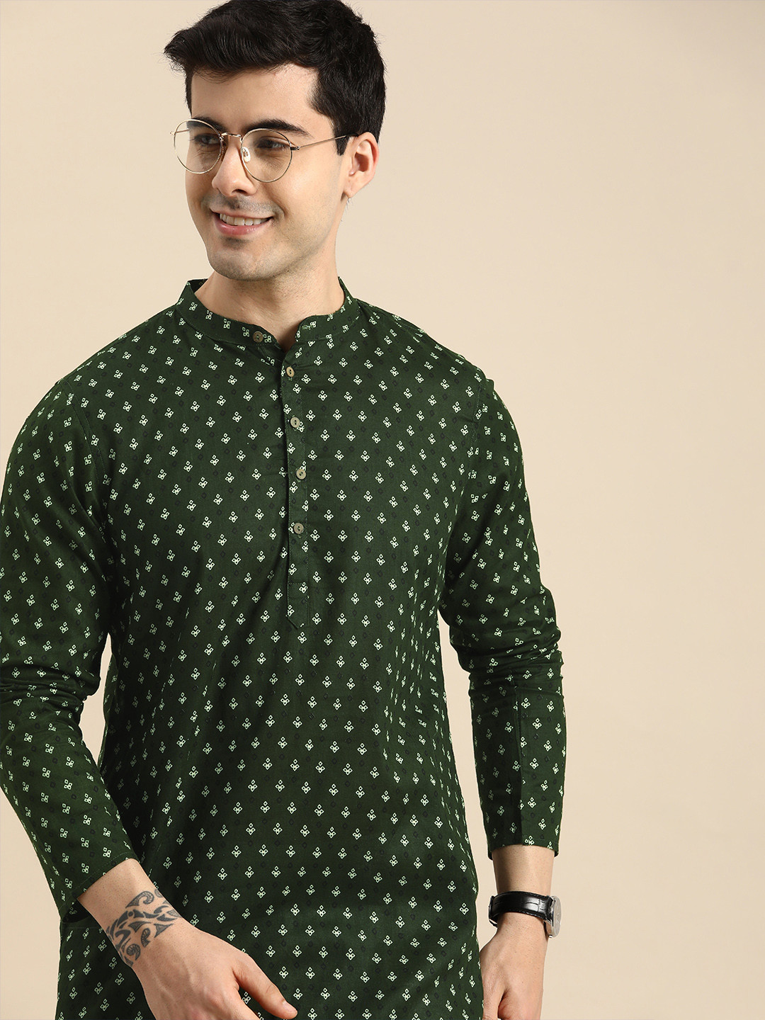 Buy Anouk Men Bandhani Printed Pure Cotton Kurta With Trousers - Kurta ...