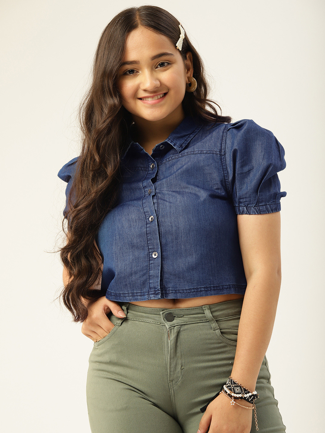 Buy DressBerry Girls Puff Sleeves Shirt Style Top - Tops for Girls ...