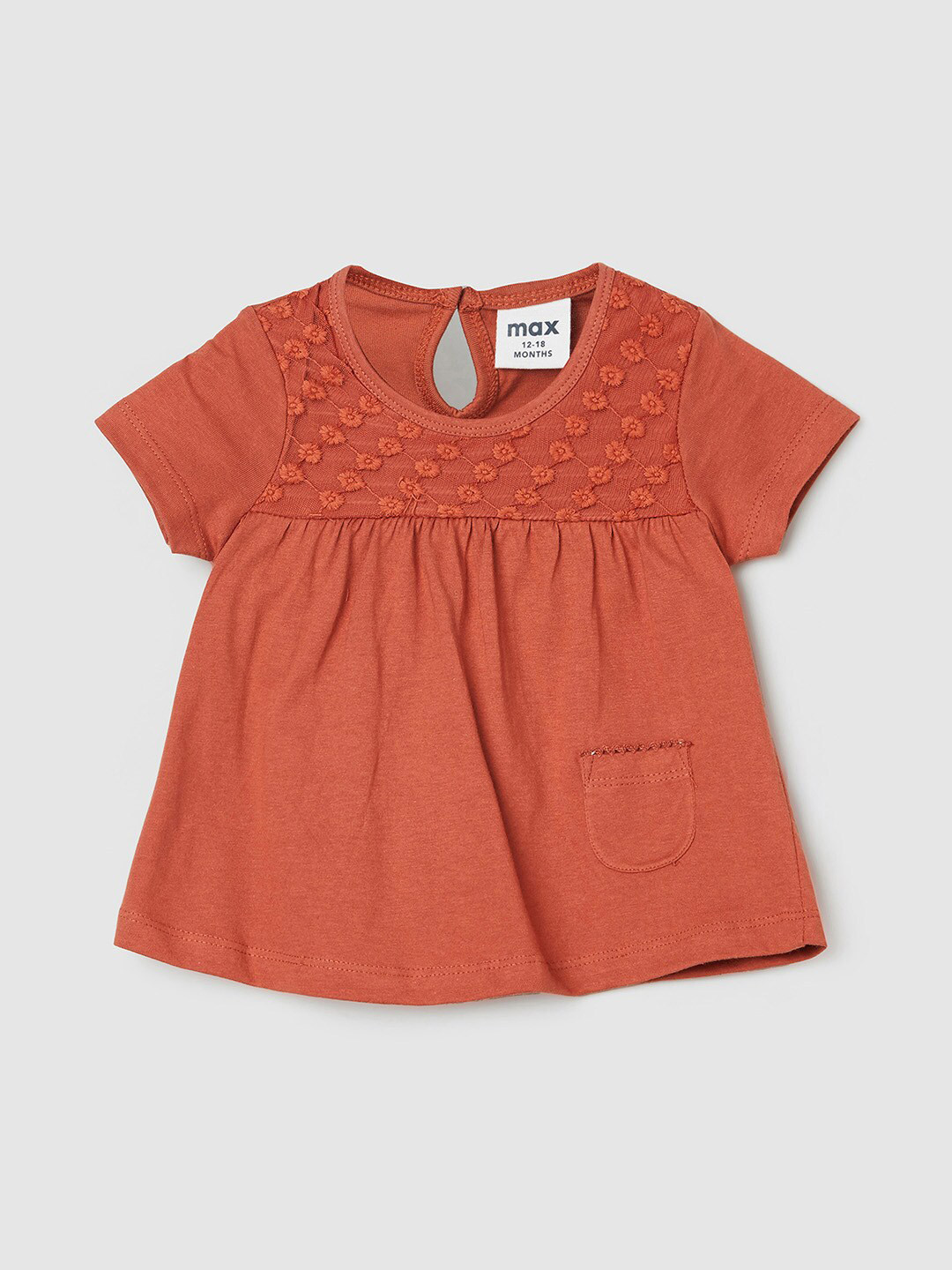 Buy Max Girls Coral Orange Floral Embroidered Pure Cotton Top - Tops ...