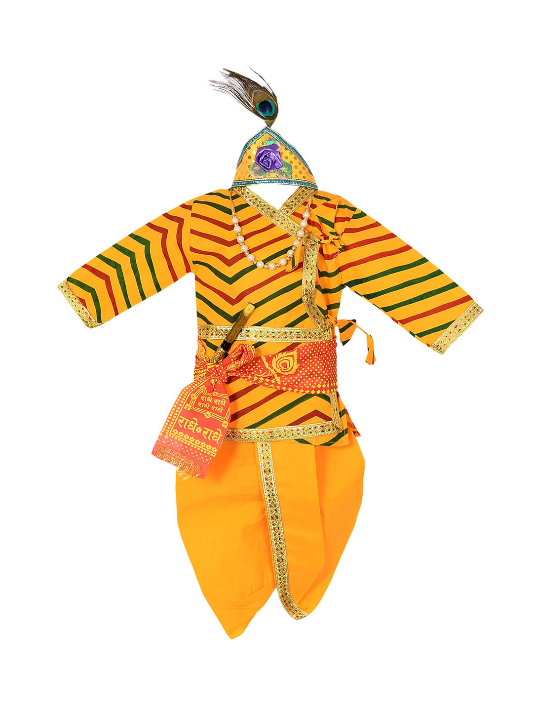 Buy Ahhaaaa Boys Yellow Printed Cotton Ethnic Krishna Dress Costume ...
